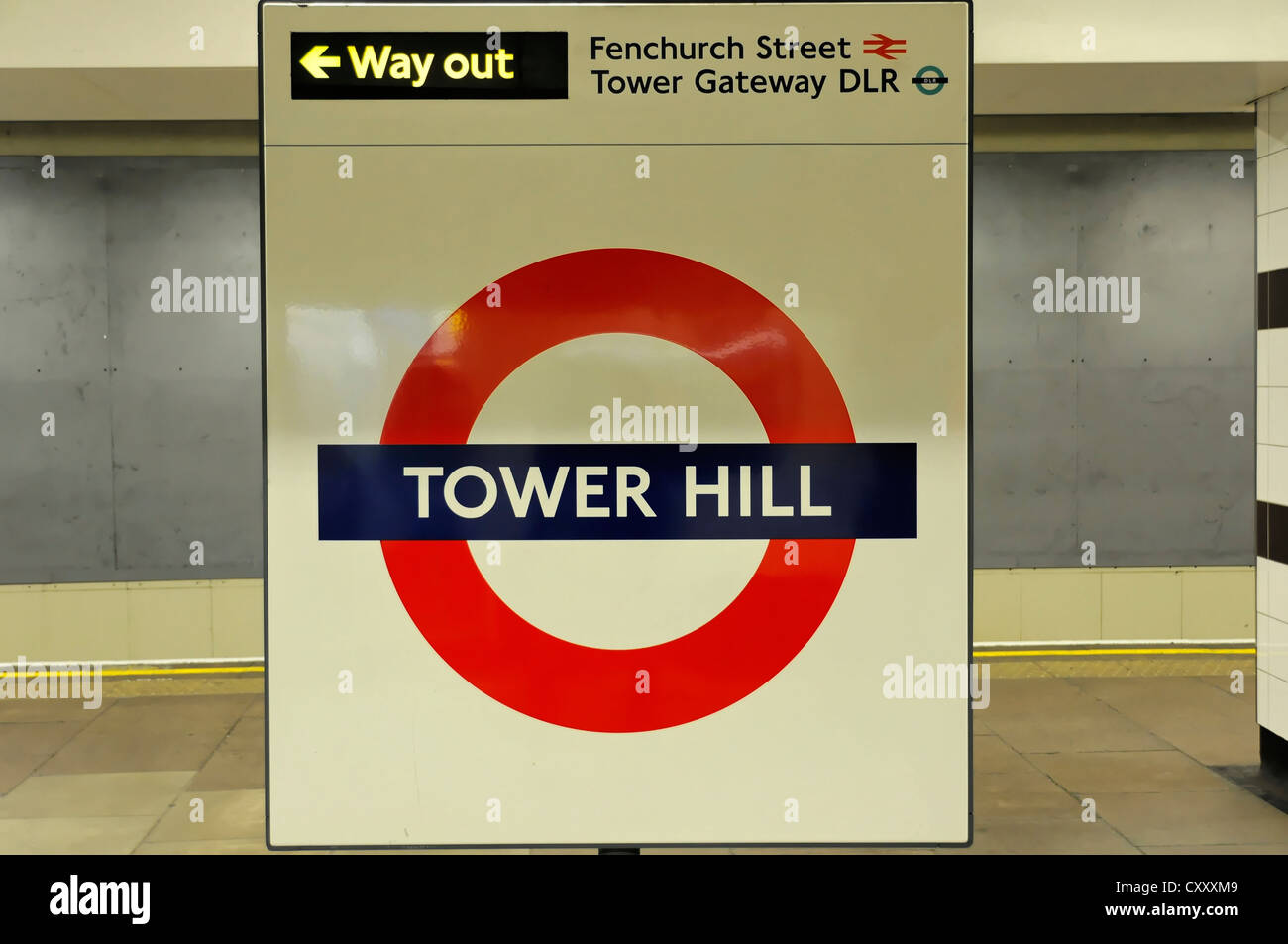 Underground sign for Tower Hill railway station, London, England ...