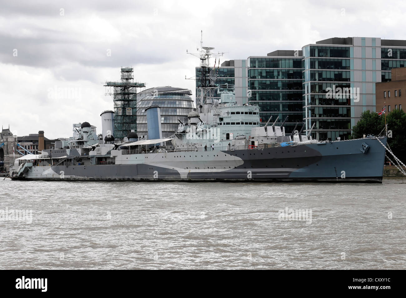 HMS Belfast, light cruiser of the Royal Navy, River Thames, London ...