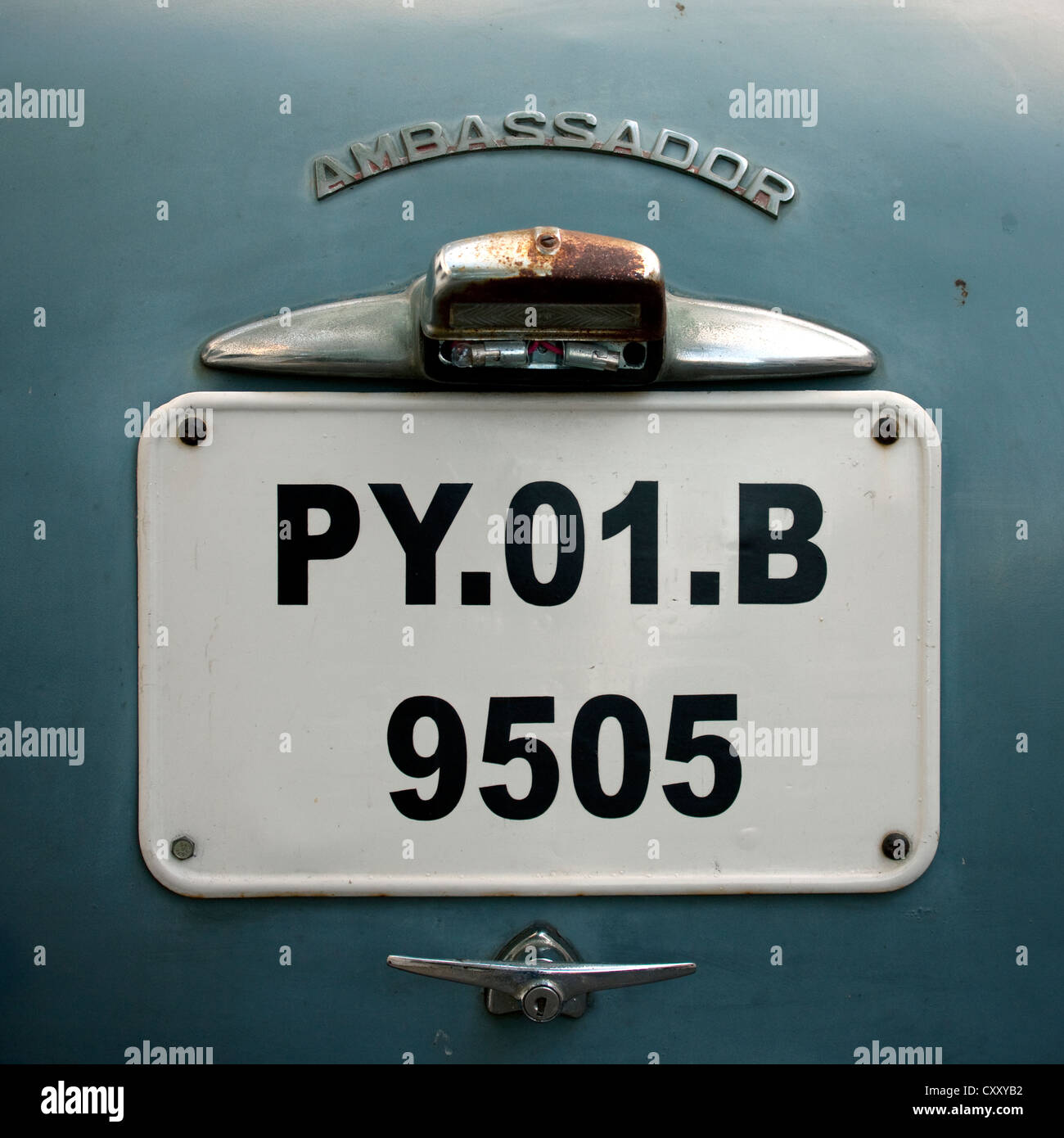 Licence Plate On The Rear Bumper Of An Ambassador, Pondicherry, India ...