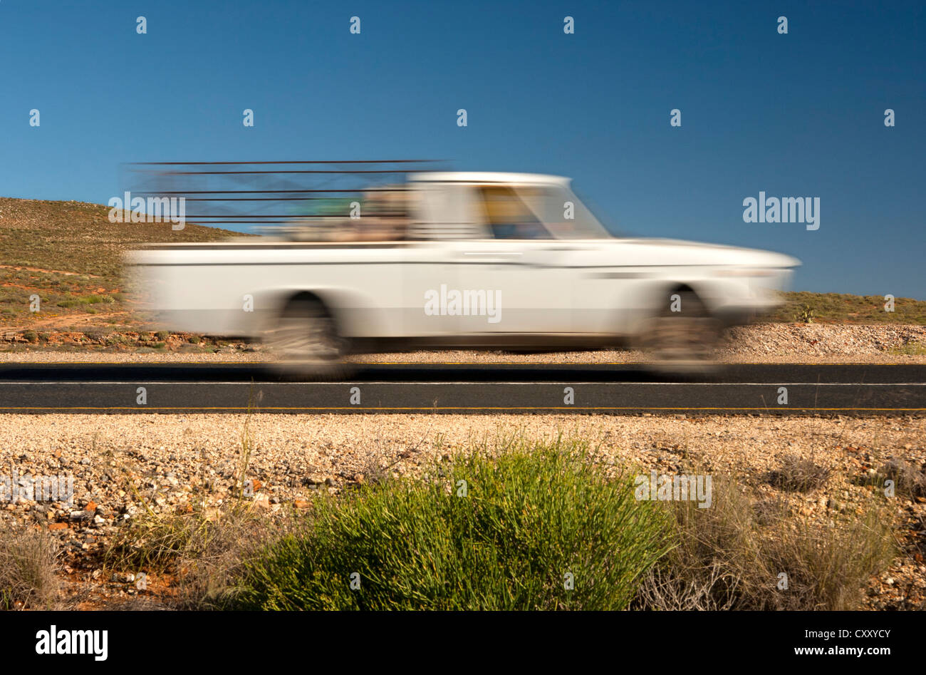 Small van travelling, motion blur, National Road N7, Northern Cape ...