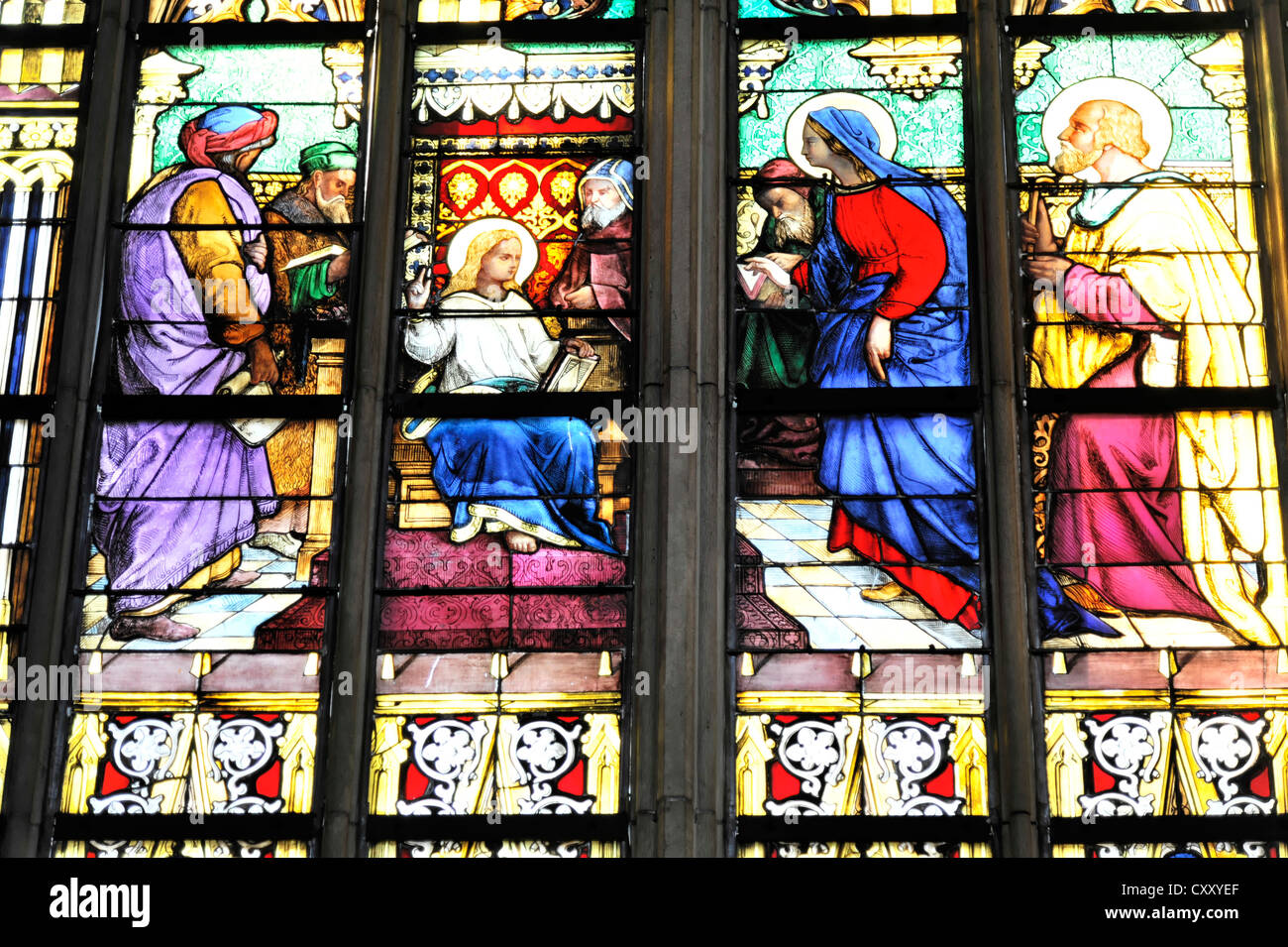 Church window with Christian themes, Holy Cross Minster, construction ...