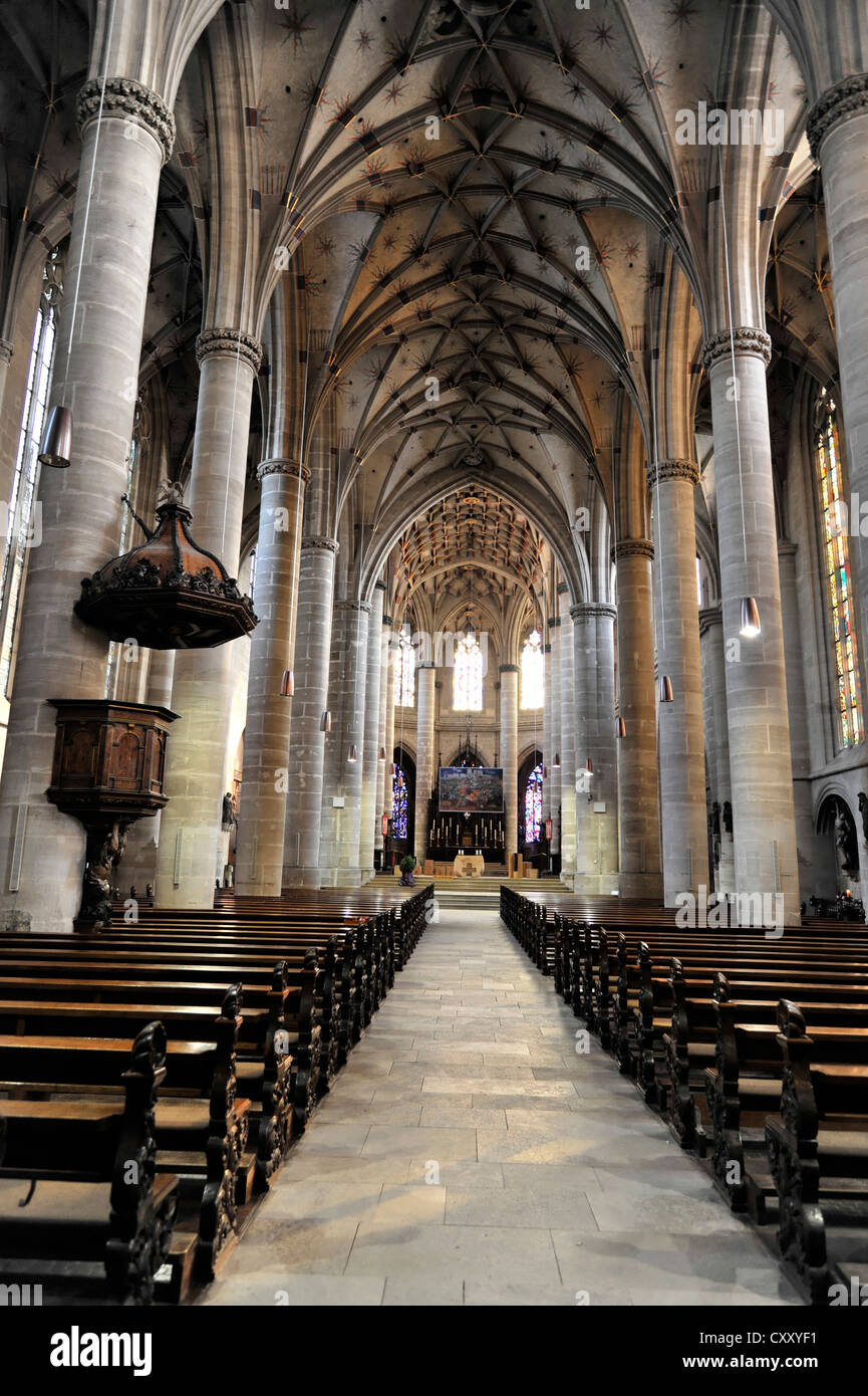Holy Cross Minster, interior view, construction began in 1315, Schwaebisch Gmuend, Baden ...