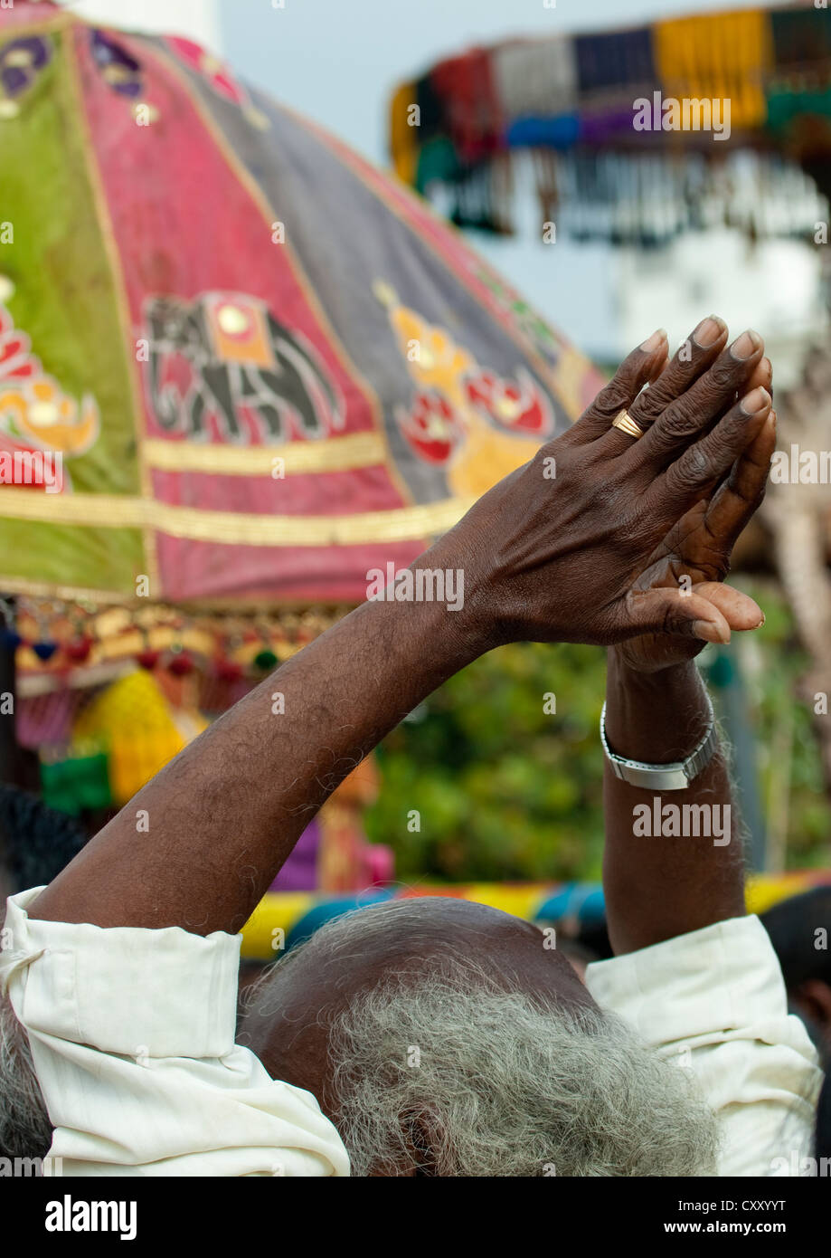 Bald Man Raising His Arms Above His Head During Masi Magam Festival In ...