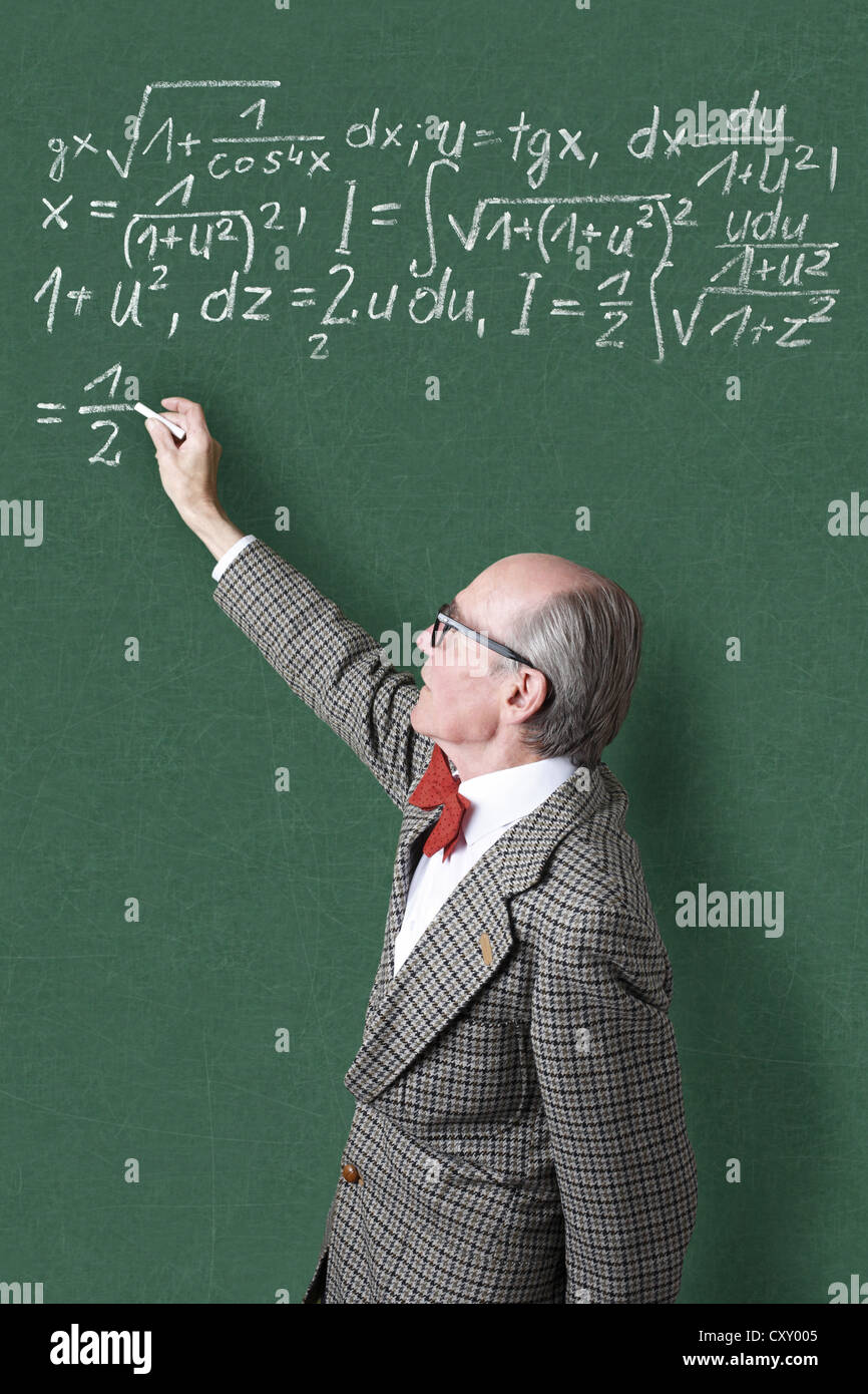Professor, teacher, blackboard, mathematic formulas, equations ...