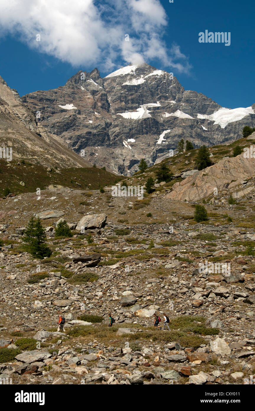 Hikers at the foot of Mt Lauterbrunner Breithorn, southern view from ...