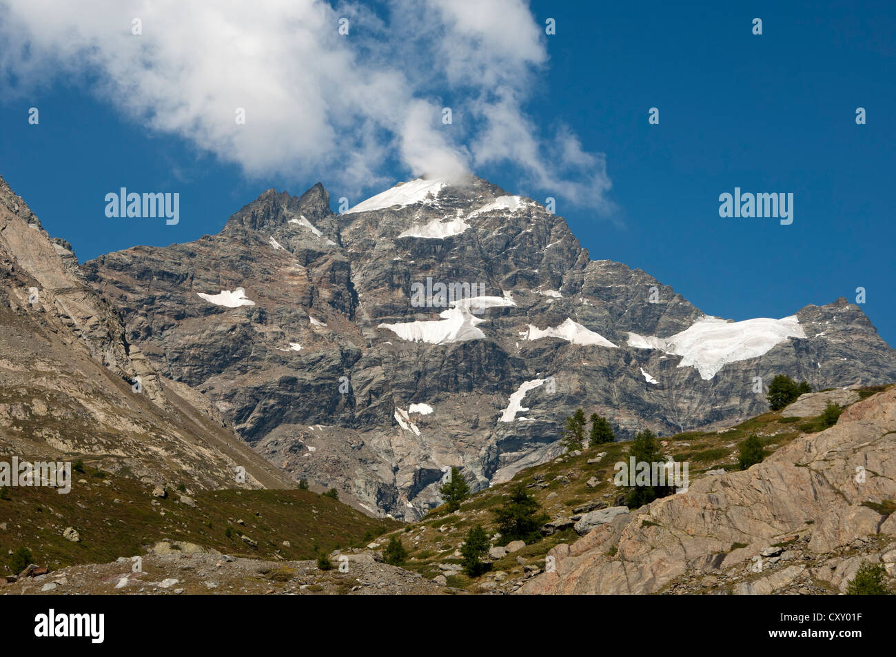 Alpine landscape with Mt Lauterbrunner Breithorn, southern view from ...