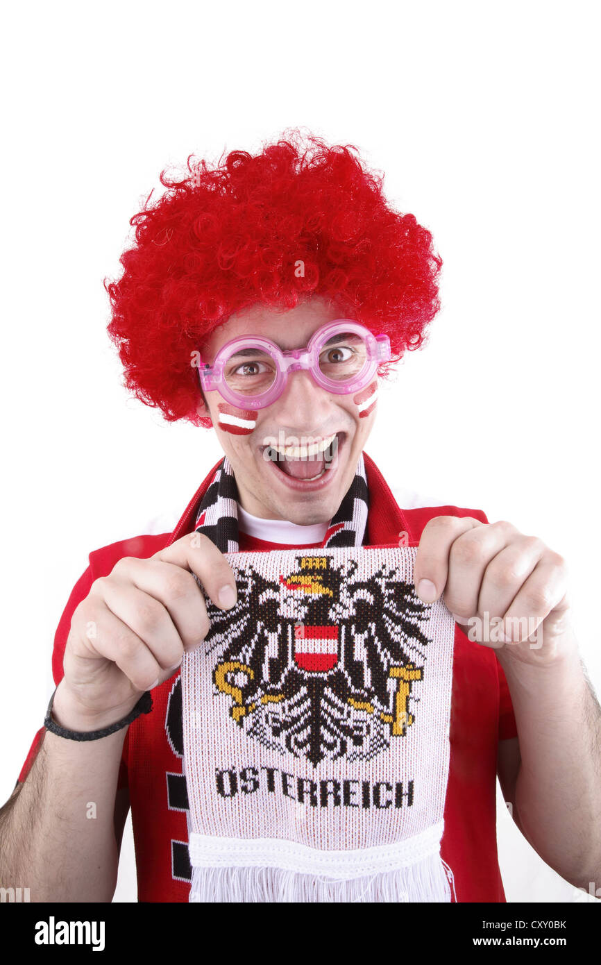 Austrian football fan wearing a football scarf Stock Photo - Alamy