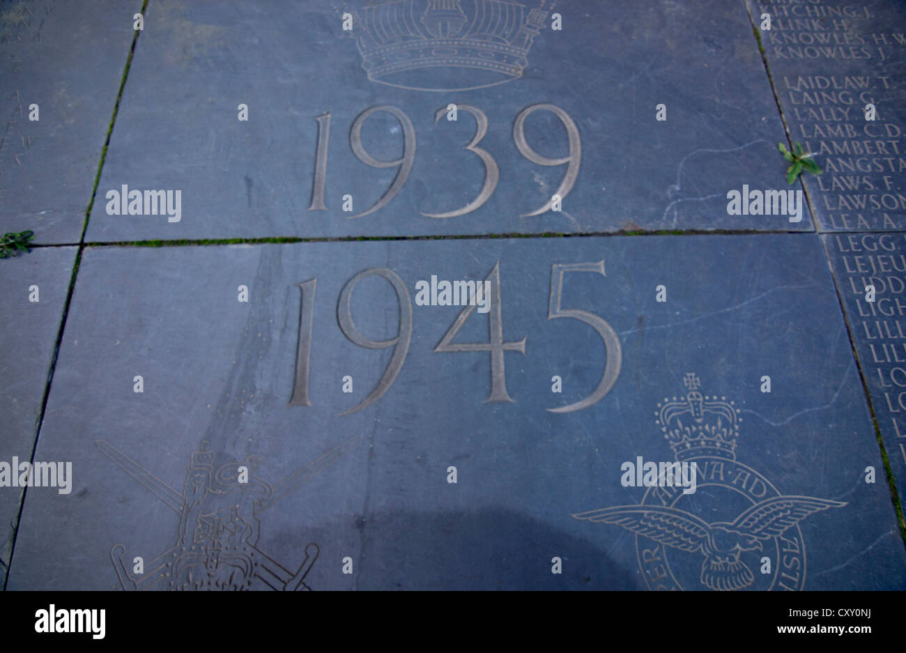 Writing engraved on a war memorial in York, North Yorkshire Stock Photo ...