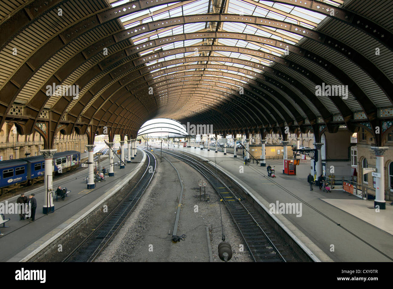 Train track, railway station or platform in York Stock Photo - Alamy