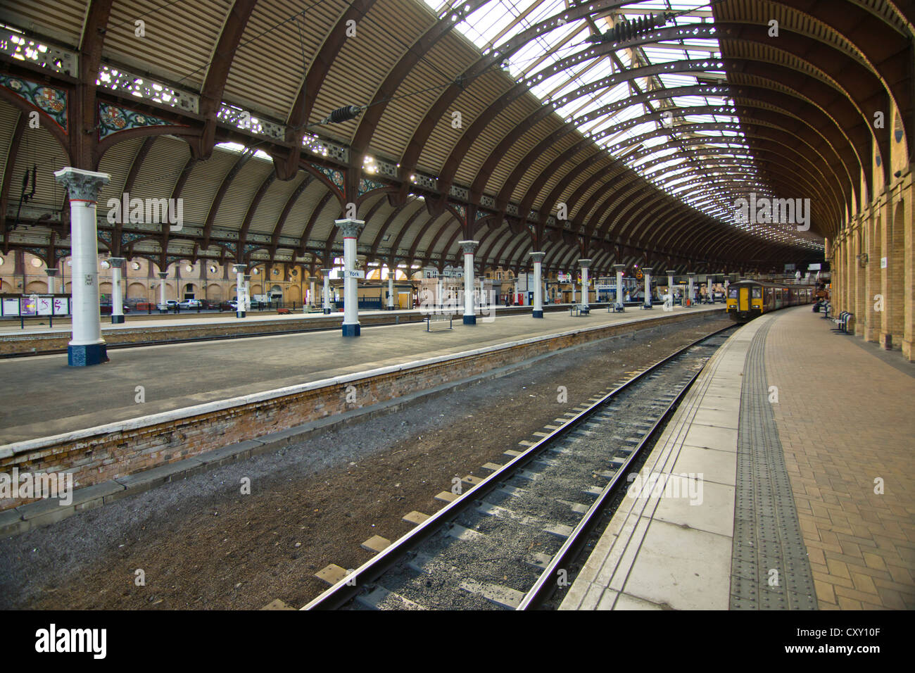 Train track, railway station or platform in York Stock Photo - Alamy