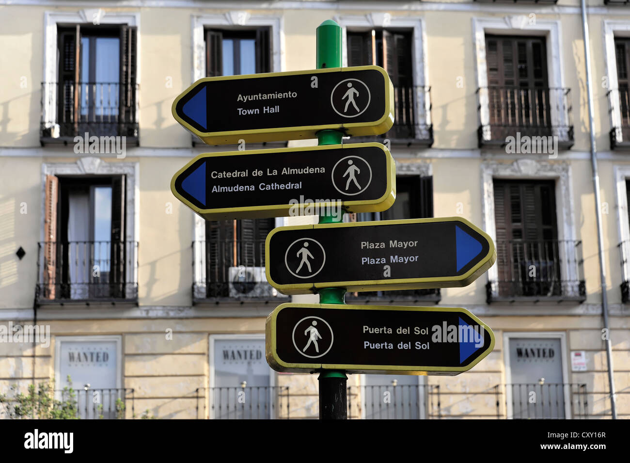 Direction signs for pedestrians, city centre of Madrid, Spain, Europe ...