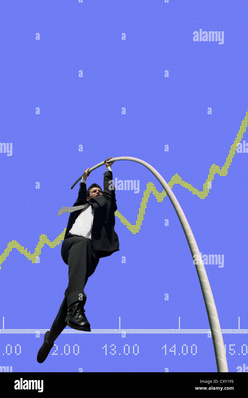 Businessman pole vaulting over a stock course, symbolic image Stock ...