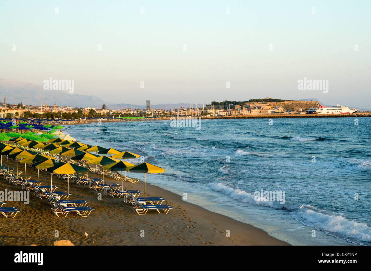 early morning view of rethymnon from the beach crete greece Stock Photo ...
