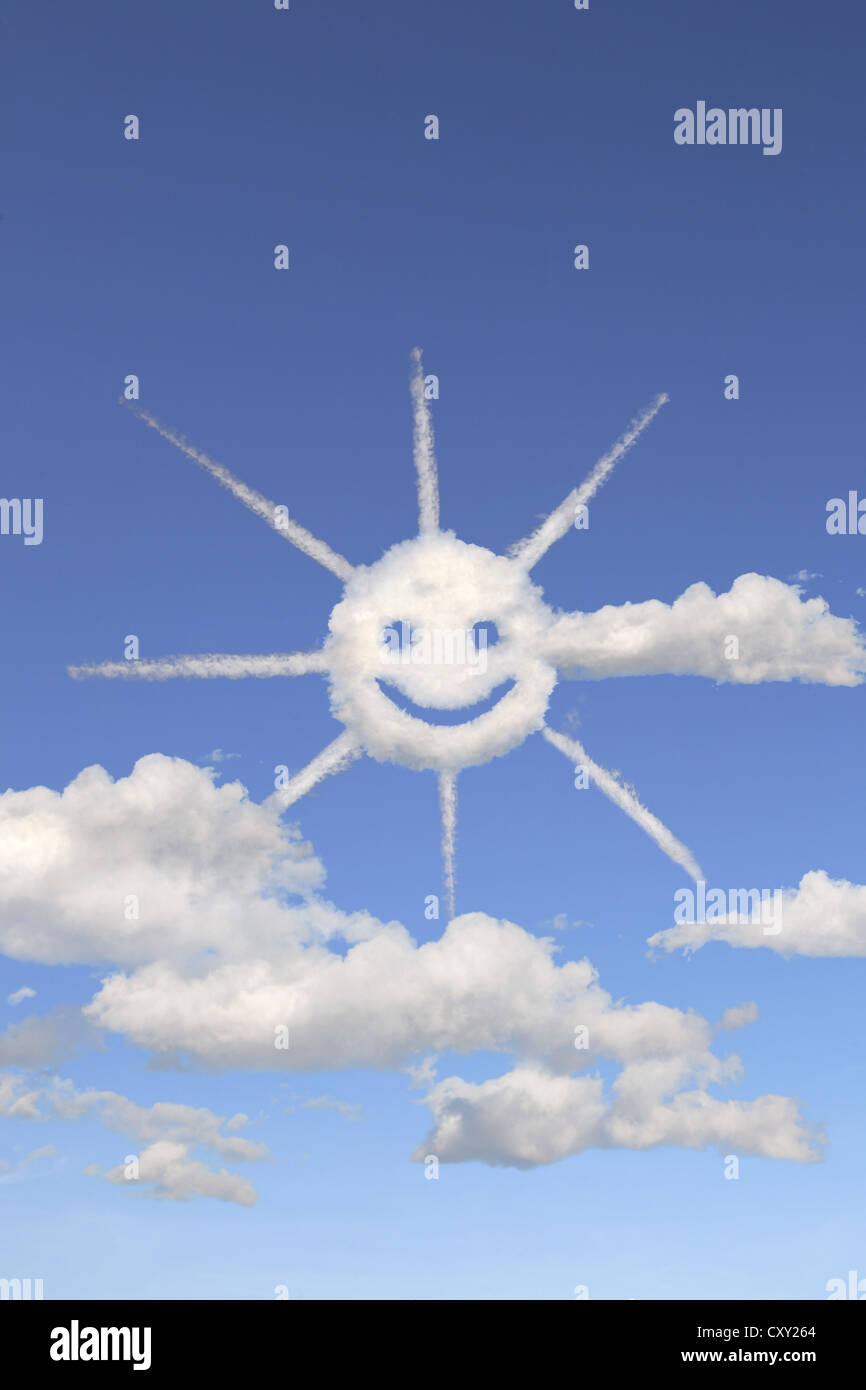 Blue sky, clouds shaped like a sun, illustration Stock Photo - Alamy