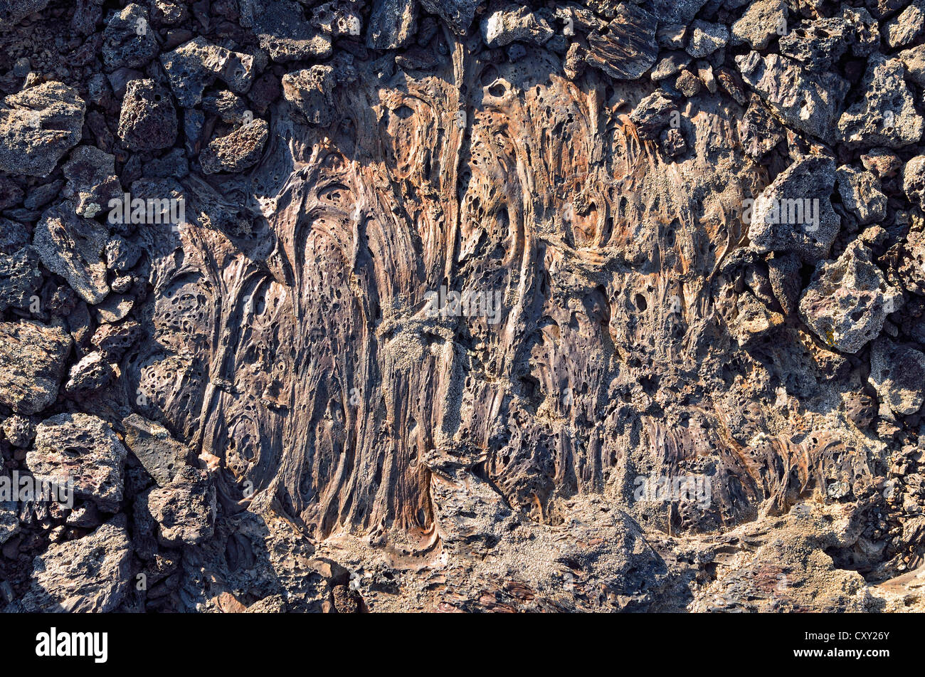 Solidified lava patches between volcanic rocks, spatter cones, Craters ...