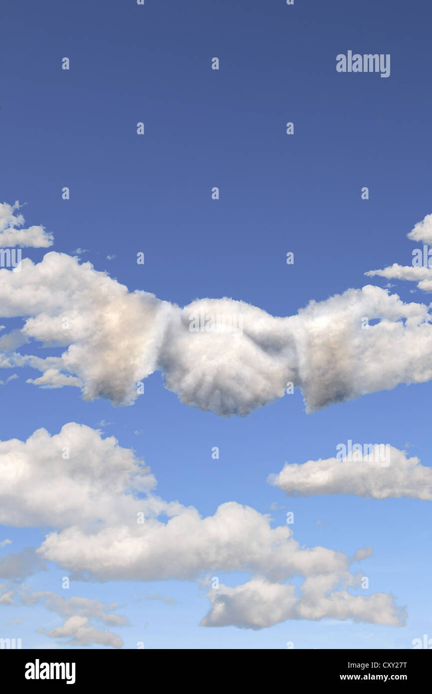 Clouds shaped like shaking hands, illustration Stock Photo - Alamy