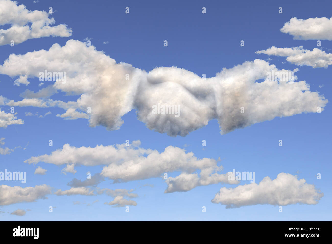 Clouds shaped like shaking hands, illustration Stock Photo - Alamy