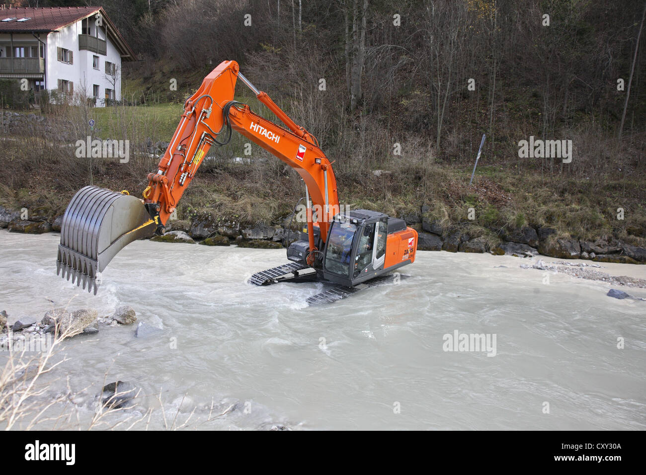 River, excavator, excavation work Stock Photo - Alamy