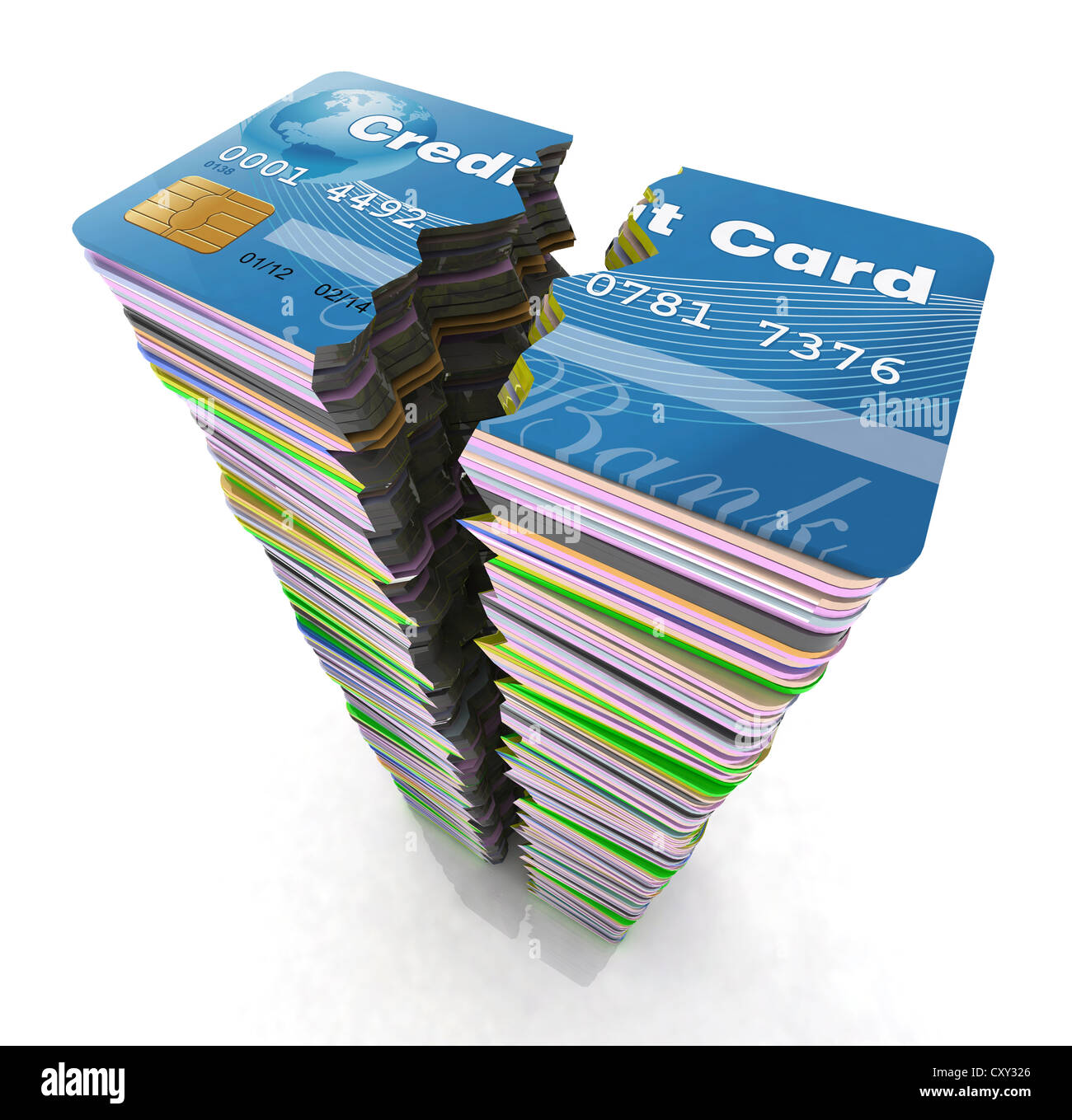 stack of credit cards broken, concept bankruptcy, 3d illustration Stock ...