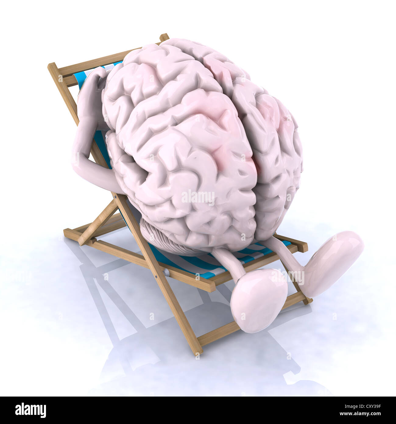 brain that rests on a beach chair, the concept of relaxing the mind ...