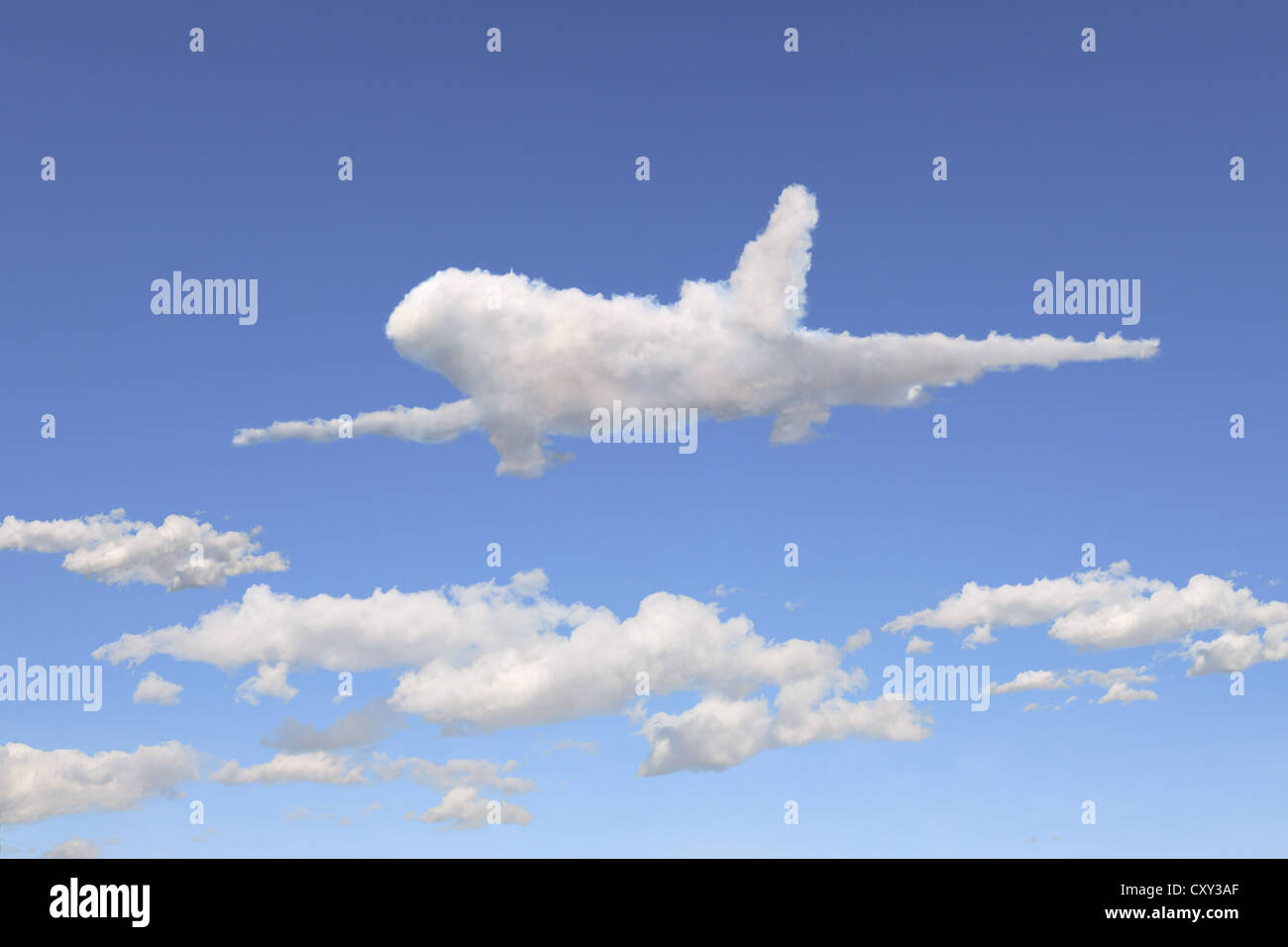 Cloud formations in the shape of an airplane, illustration Stock Photo ...