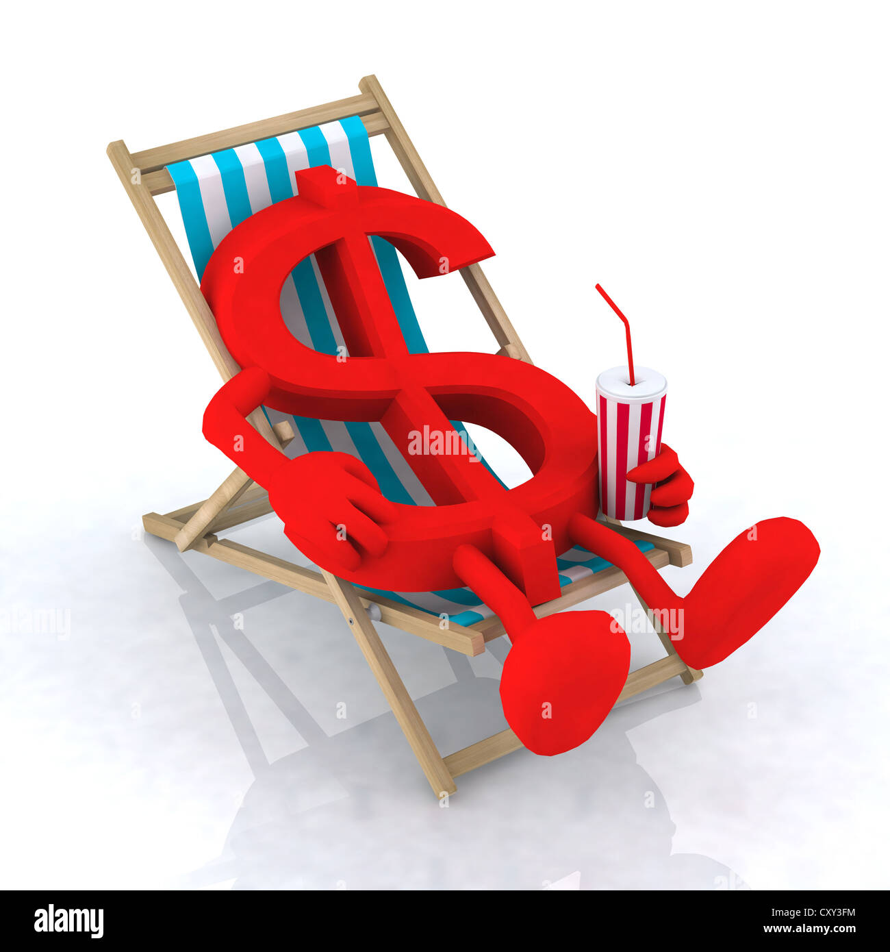 tired dollar sign above beach chair, 3d illustration Stock Photo - Alamy