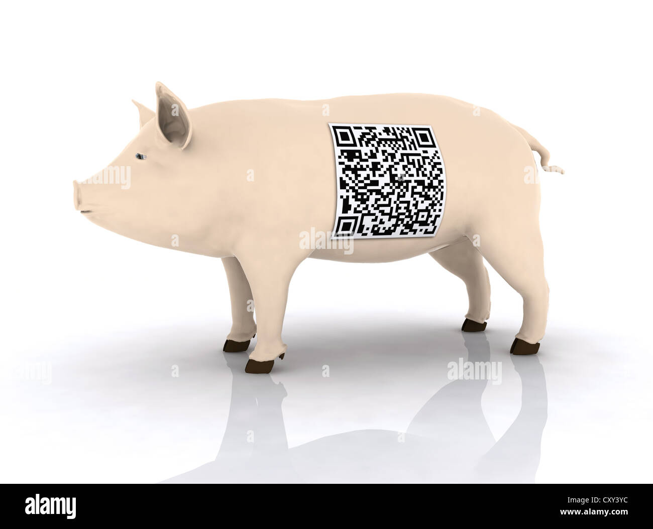 pig with qr code on the body, 3d illustration Stock Photo - Alamy