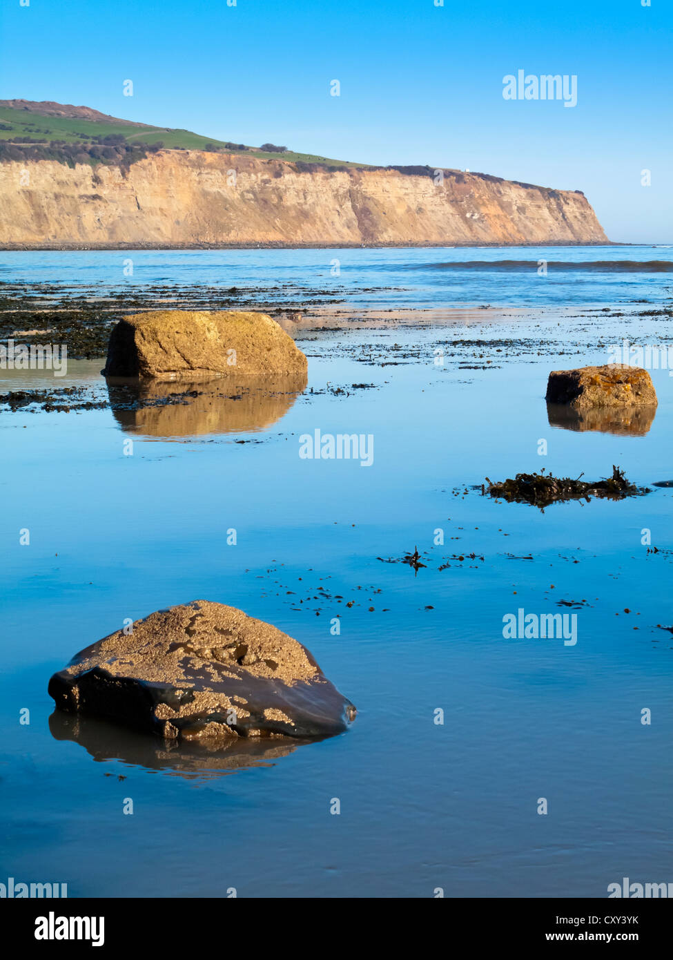 The beach at Boggle Hole in North Yorkshire England UK looking north ...
