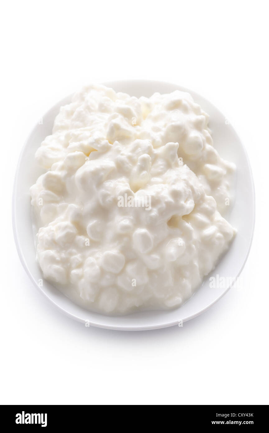 natural cottage cheese in a dish isolated on a white background Stock ...