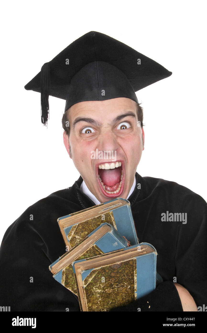 Screaming university graduate wearing a graduation cap Stock Photo - Alamy