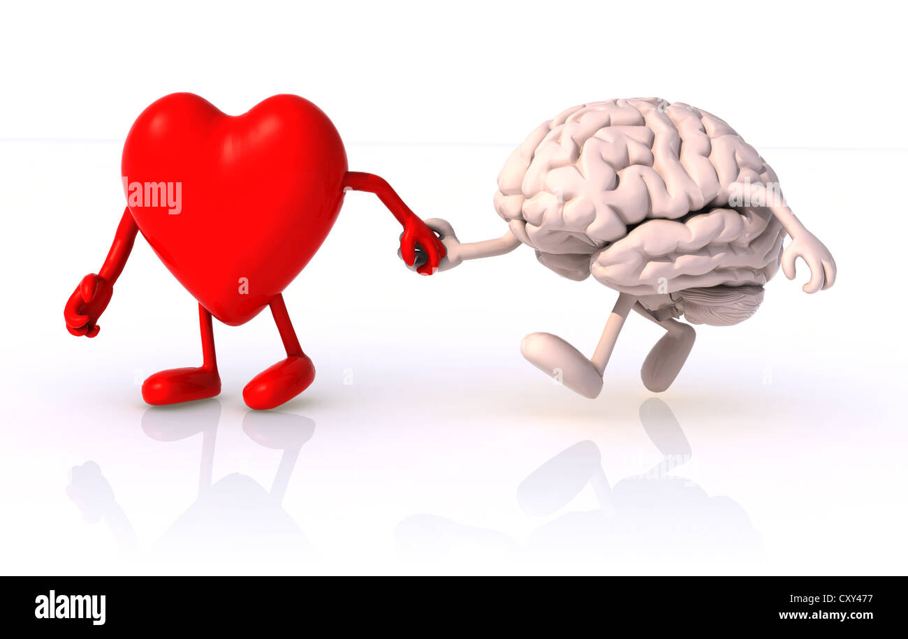 heart and brain that walk hand in hand, concept of health of walking ...