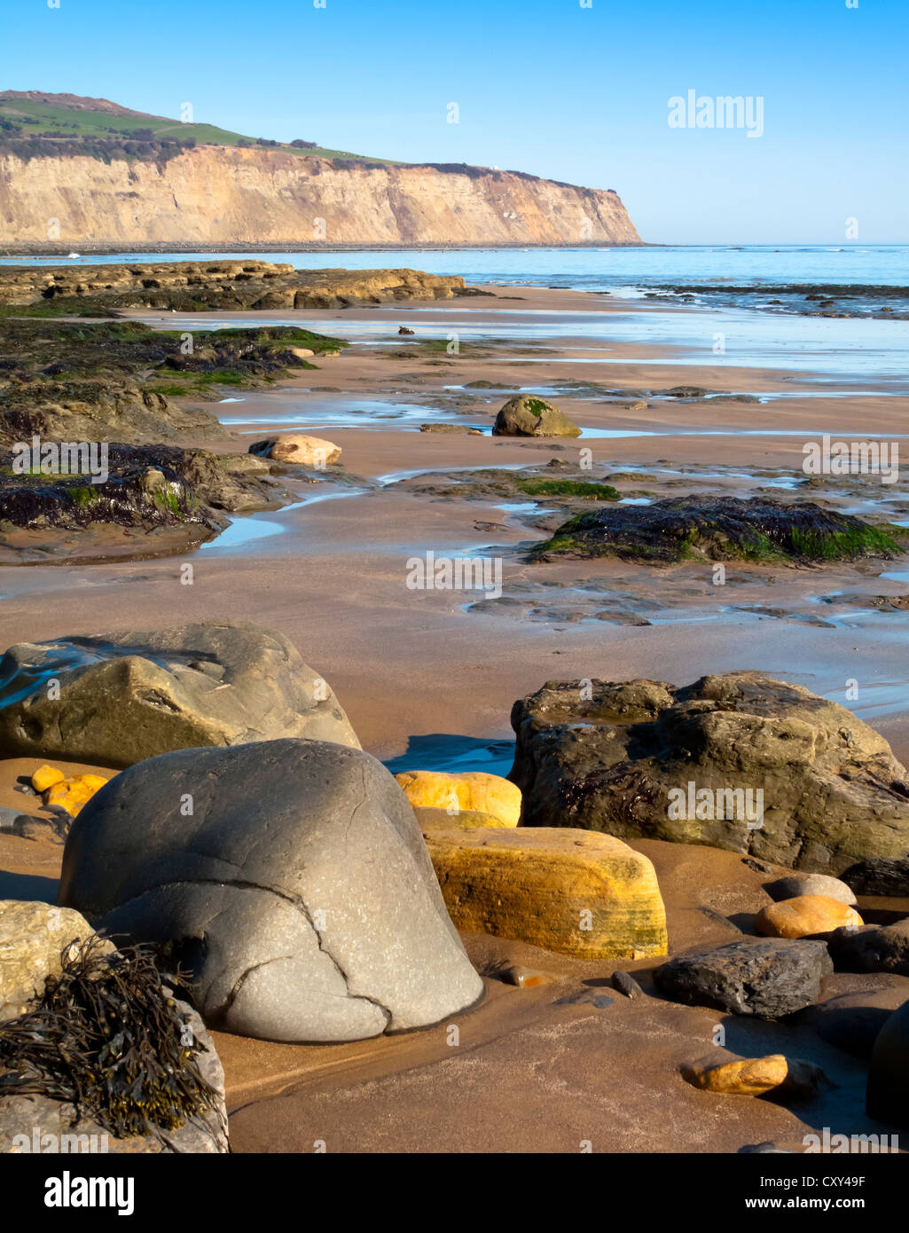 The beach at Boggle Hole in North Yorkshire England UK looking north ...