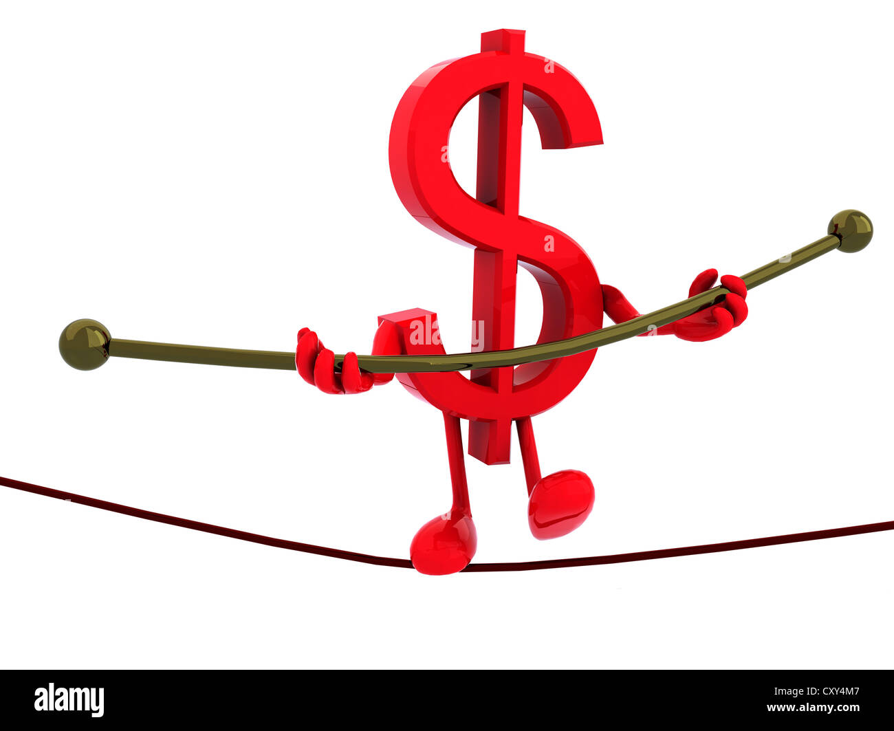 symbol dollar acrobat who walks on a wire, concept of a dangerous ...