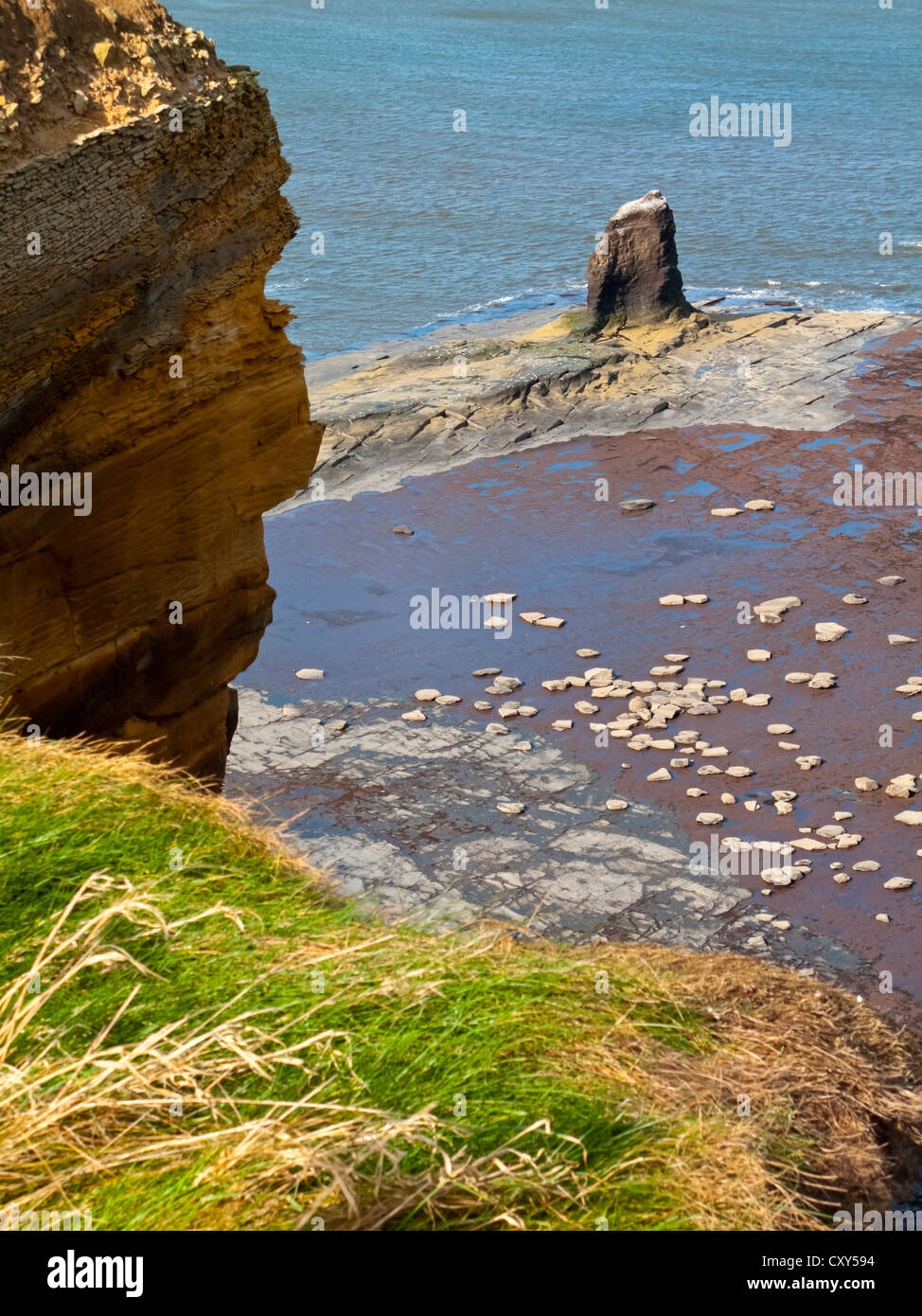 The coastline at Saltwick Bay near Whitby in North Yorkshire England UK ...