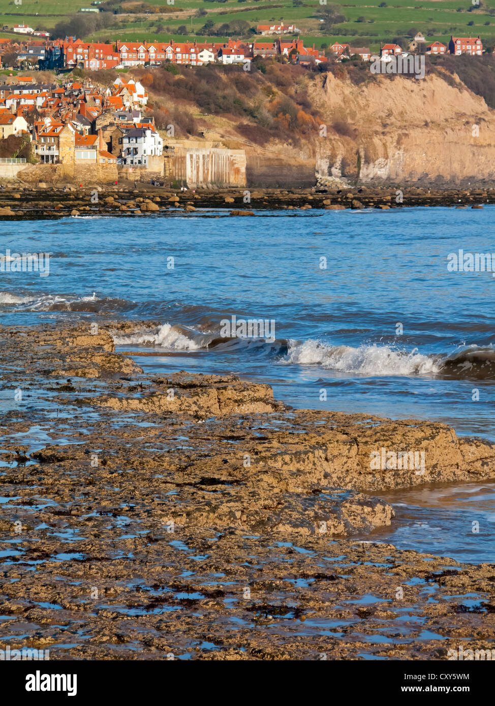 The beach at Boggle Hole in North Yorkshire England UK looking north ...