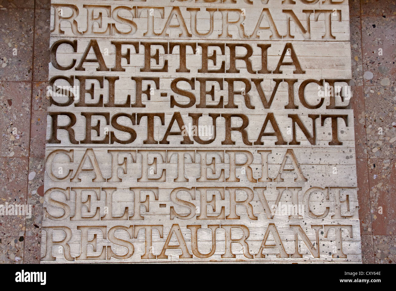 Cafeteria, self service restaurant sign, carved in stone Stock Photo ...