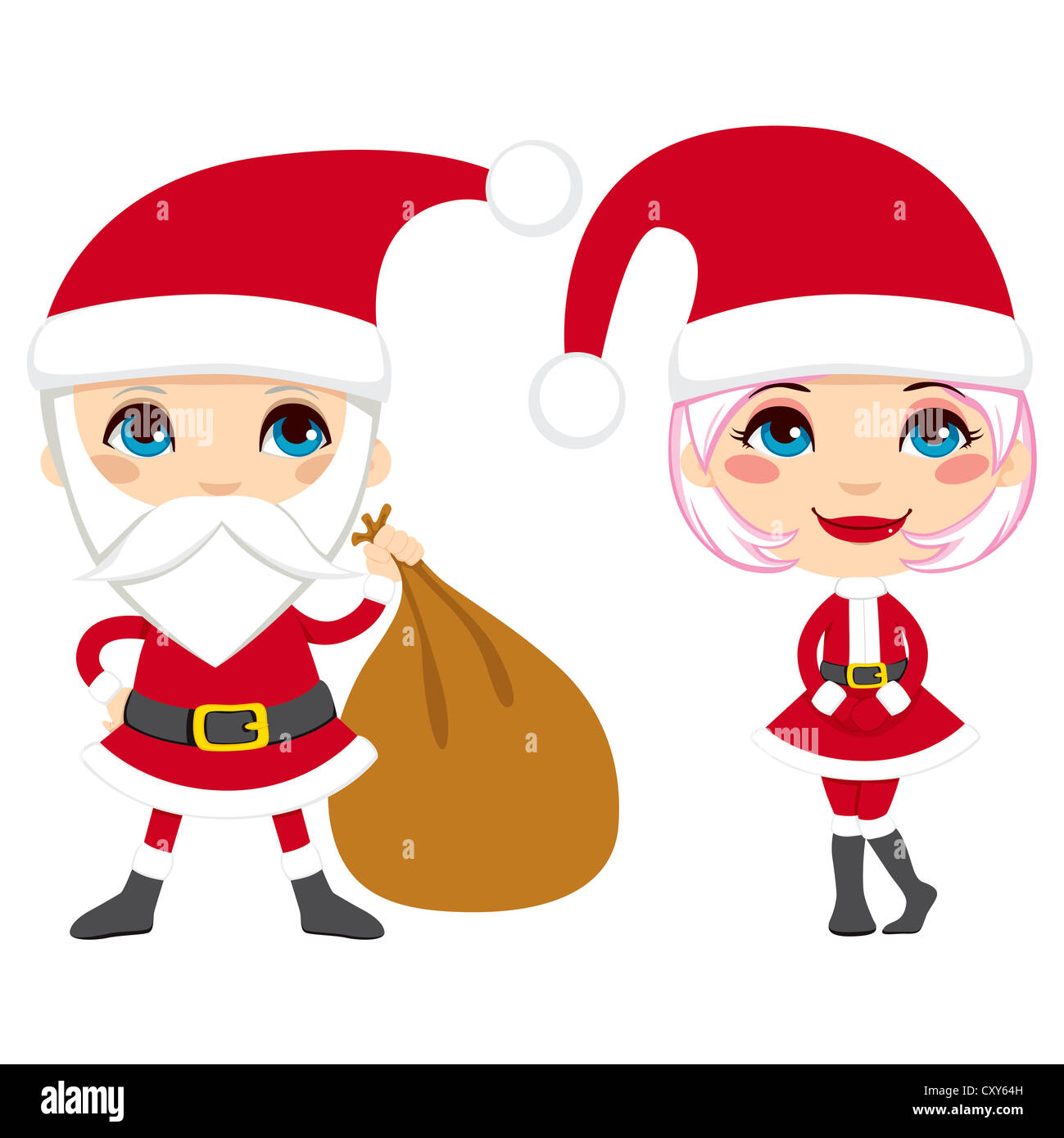 Cartoon illustration of cute Santa Claus couple Stock Photo - Alamy