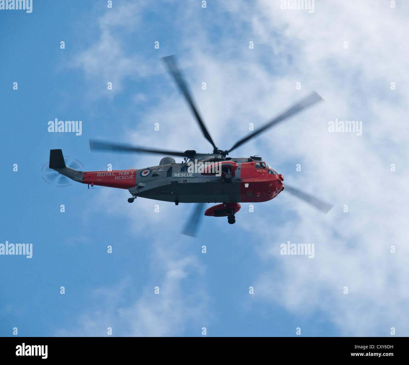 Royal Navy Rescue Helicopter flying overhead Stock Photo - Alamy