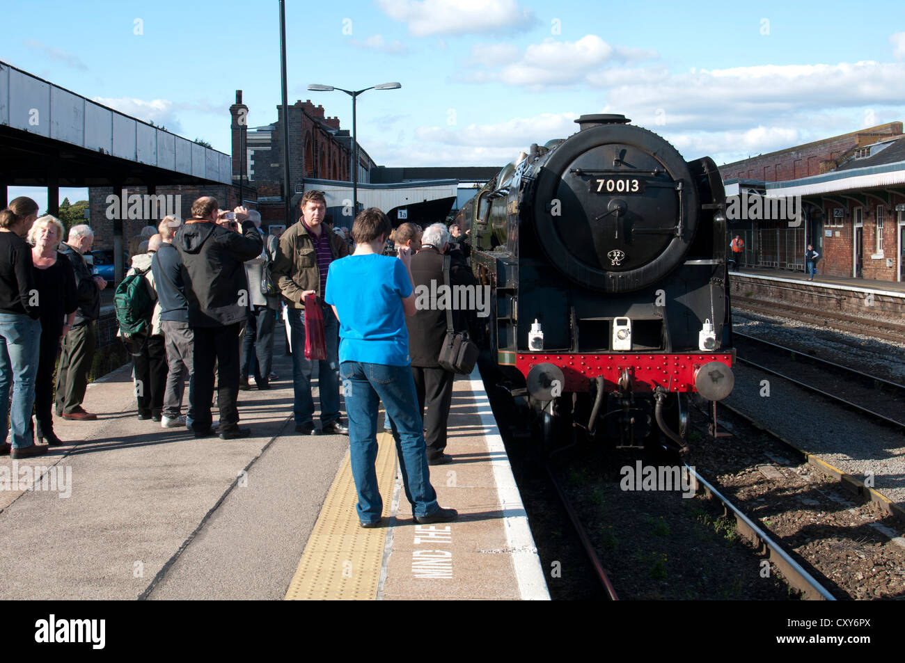 Steam locomotive "Oliver Cromwell" at Shrub Hill station, Worcester, UK ...