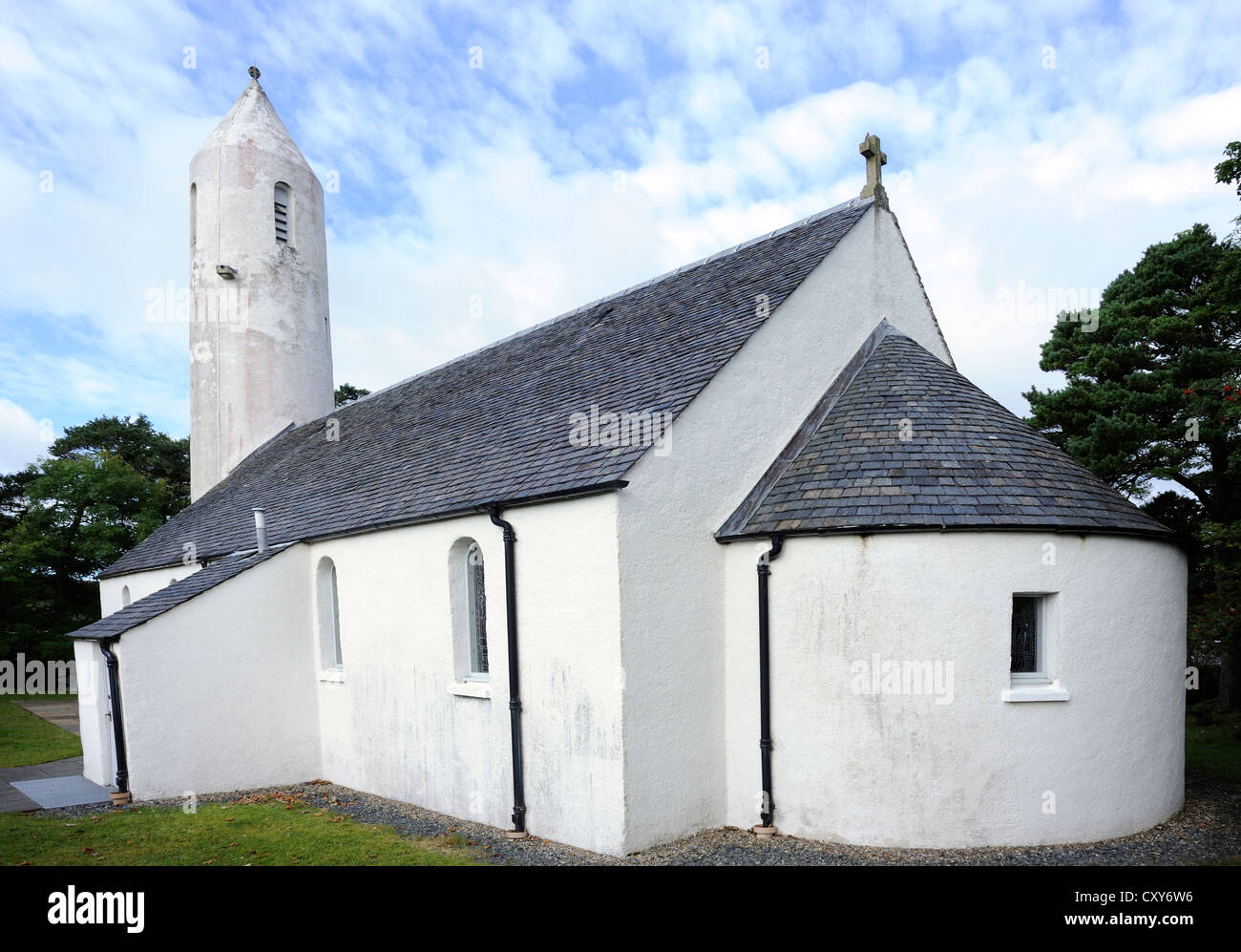 Kilmore church with its unusual round tower. Dervaig, Isle of Mull ...
