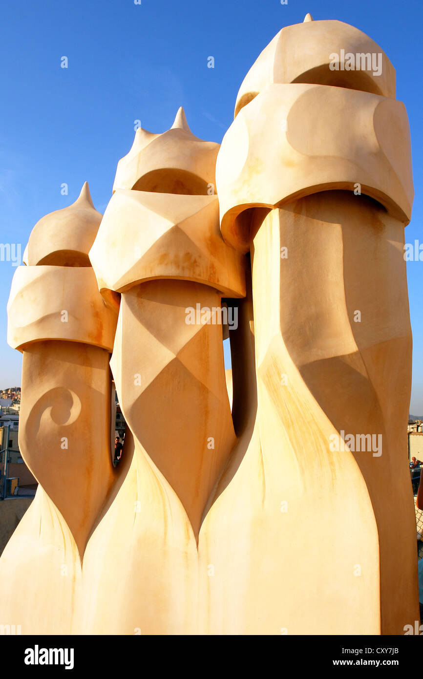 Famous chimneys at Casa Mila (also called La Pedrera) by Antoni Gaudi ...