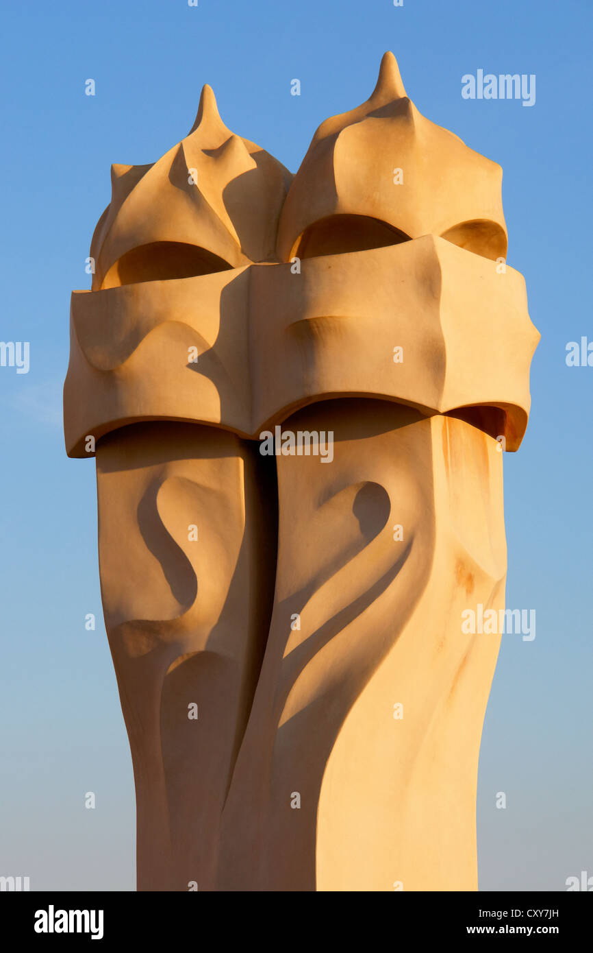 Famous chimneys at Casa Mila (also called La Pedrera) by Antoni Gaudi ...