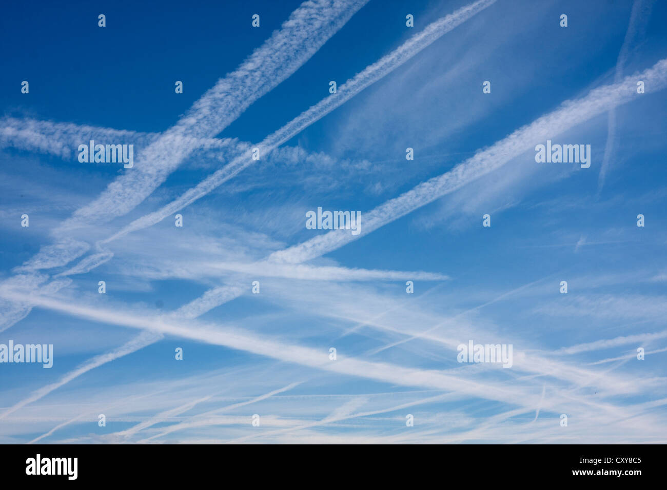 Chem trails in sky left hi-res stock photography and images - Alamy