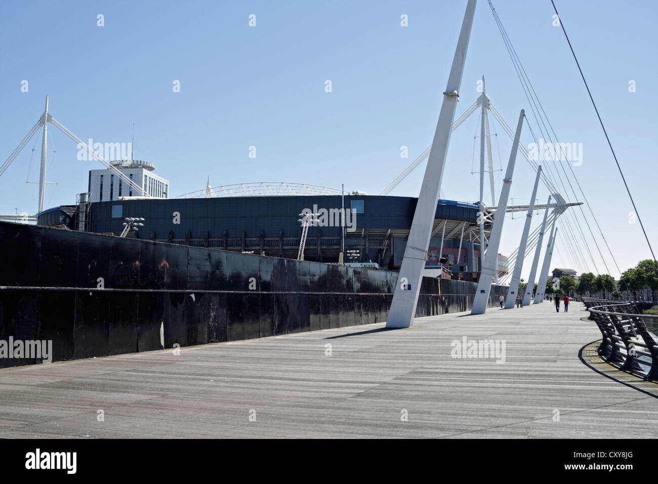 The riverside walkway along the millennium stadium in Cardiff Wales UK ...