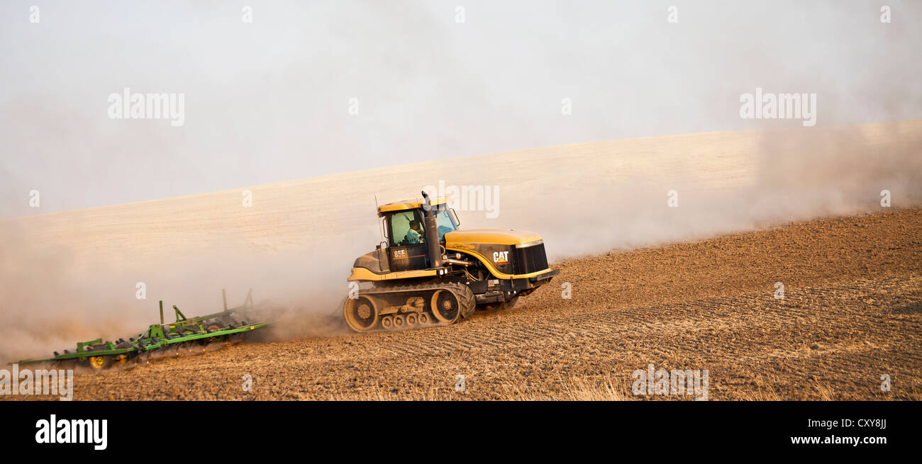 Dust rising across farm land in Palouse County Washington State USA at ...
