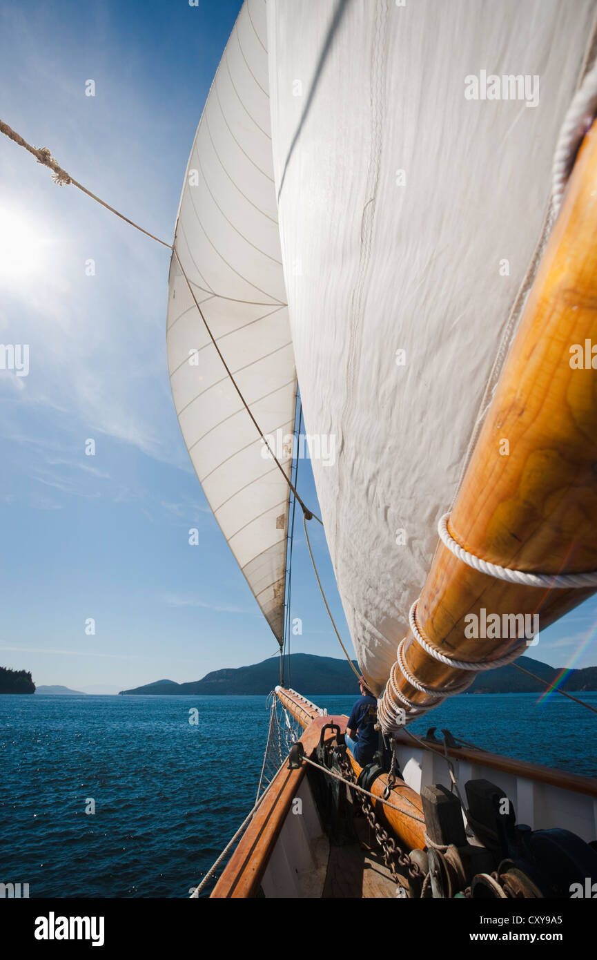 Aboard the historic tall ship "Zodiac" sailing through the San Juan ...