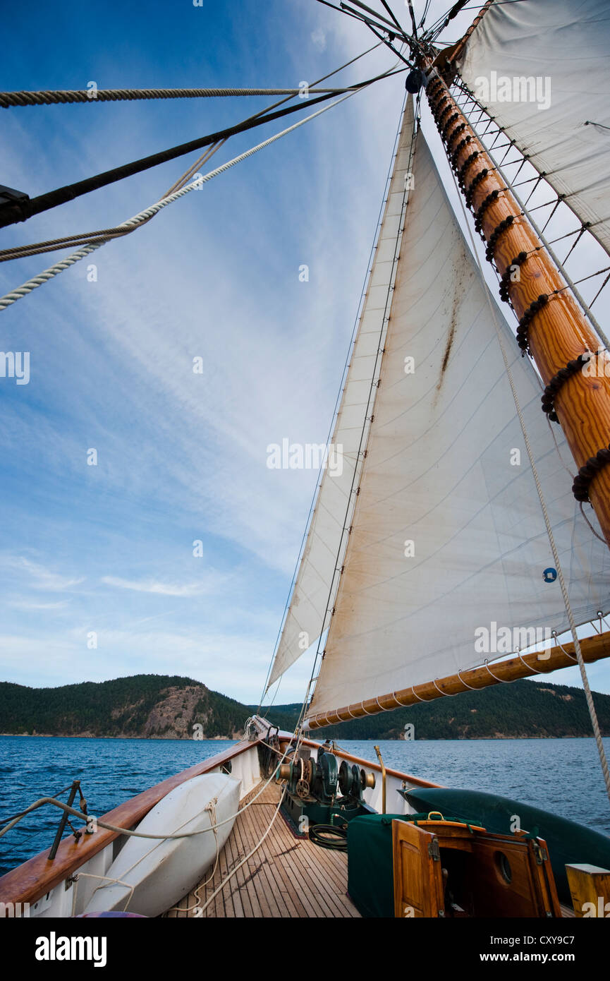 Aboard the historic tall ship "Zodiac" sailing through the San Juan ...