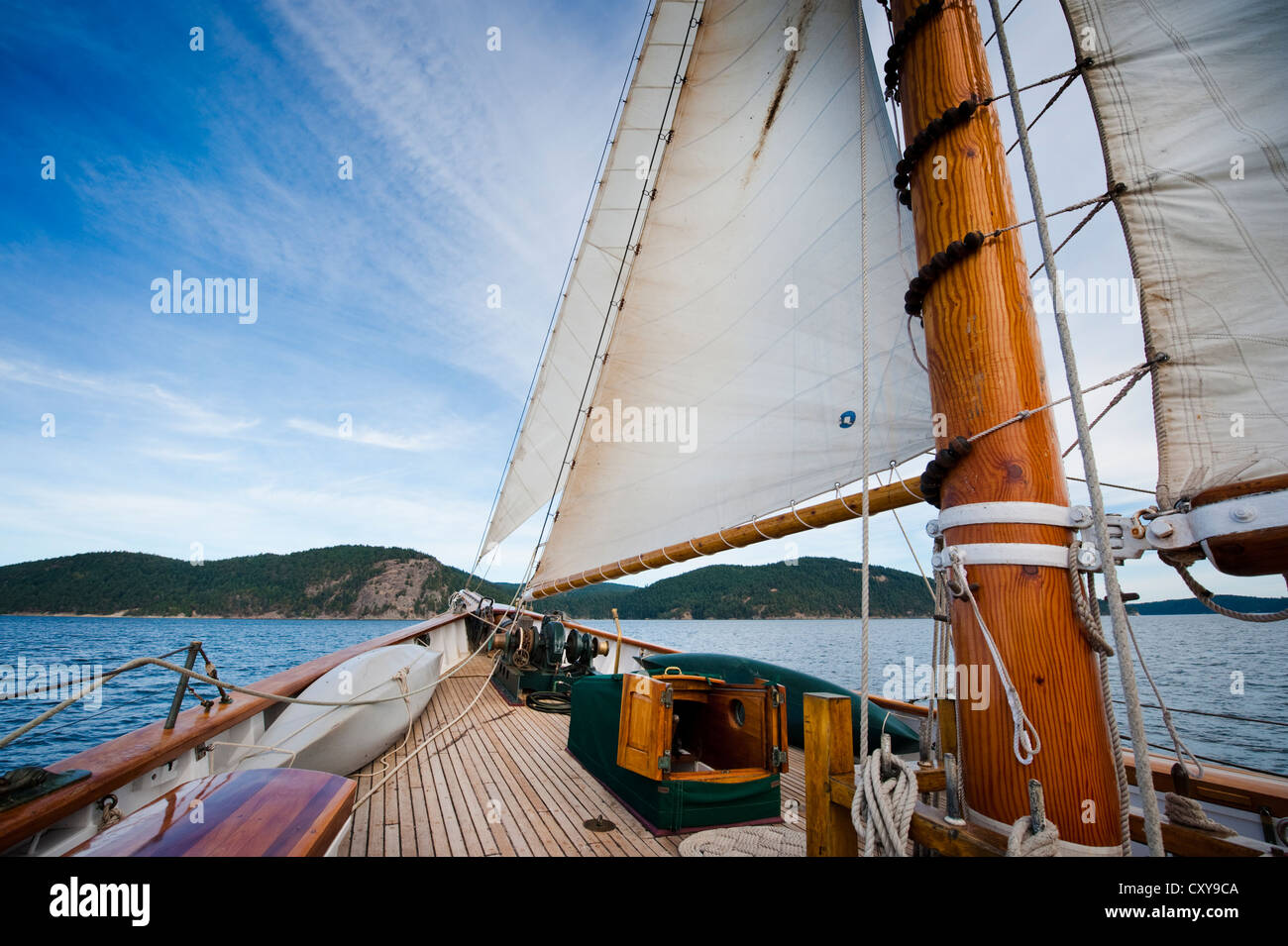 Aboard the historic tall ship "Zodiac" sailing through the San Juan ...