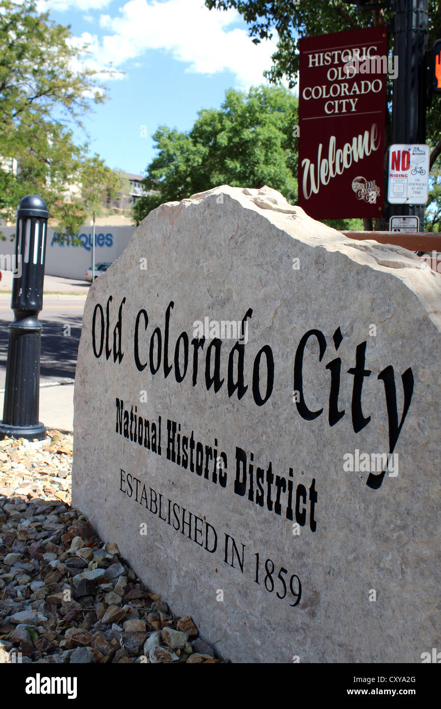 Old Colorado City, National Historic City sign, Colorado, USA Stock ...