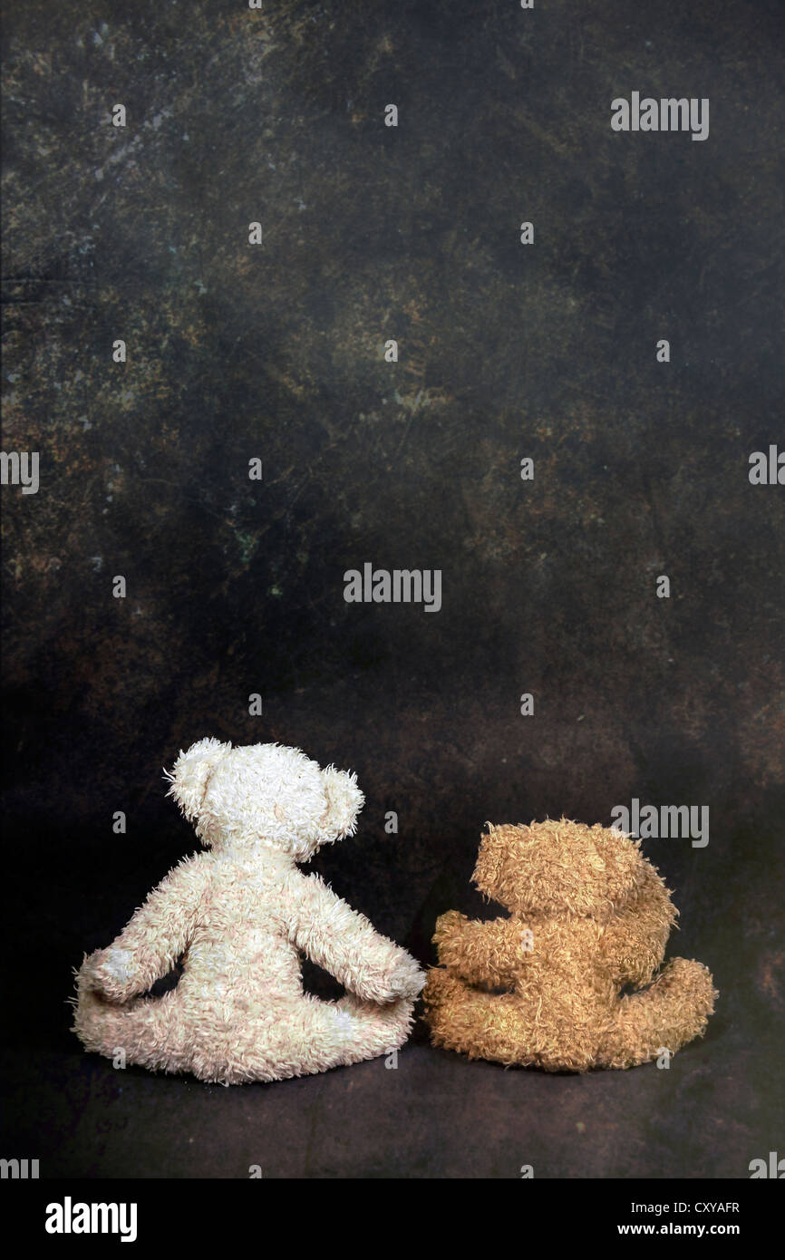 two teddy bears are sitting with the back to the viewer Stock Photo - Alamy